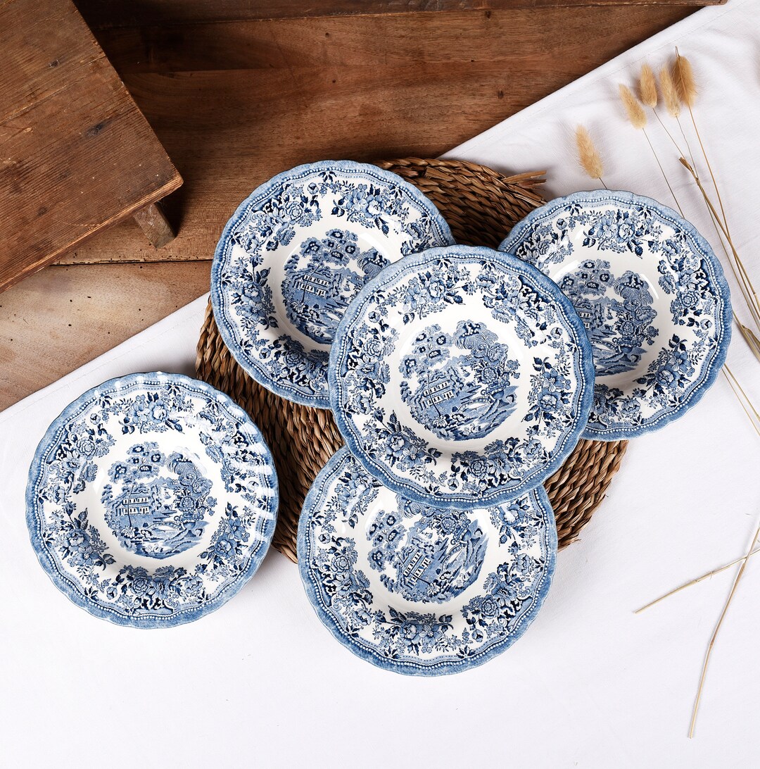 Vintage Soup Plates Blue and White Fine English Tableware Set Made in ...
