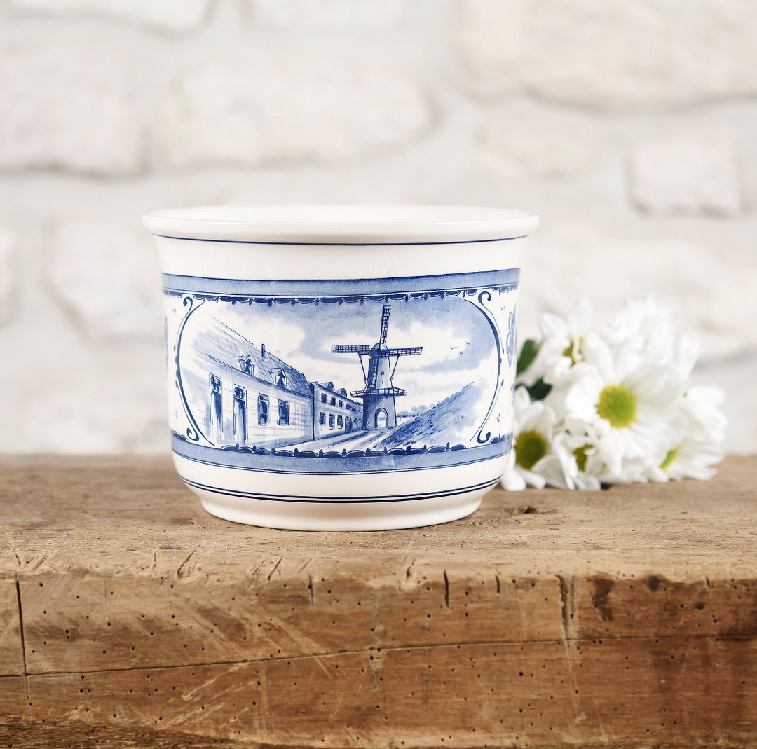 Authentic Delft Pottery: Dutch Windmill Tranquil Landscape, Ceramic Pot ...