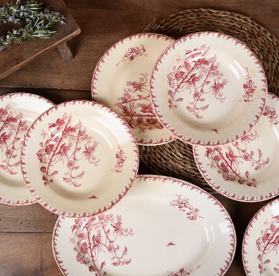 Gien Plates. Fushia Pink Transfer Ware. Antique Ironstone French Bowls ...