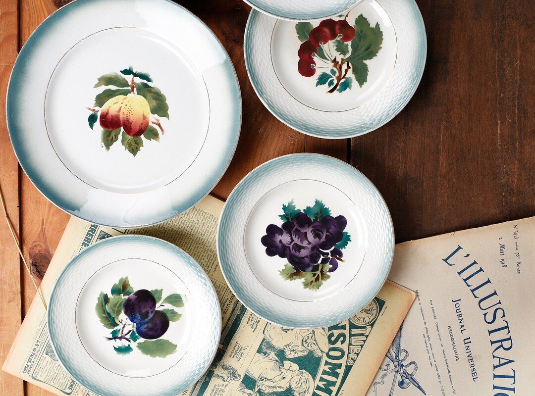 Vintage Fruit Plates, French Country Dessert Plates, Set of 6 With ...