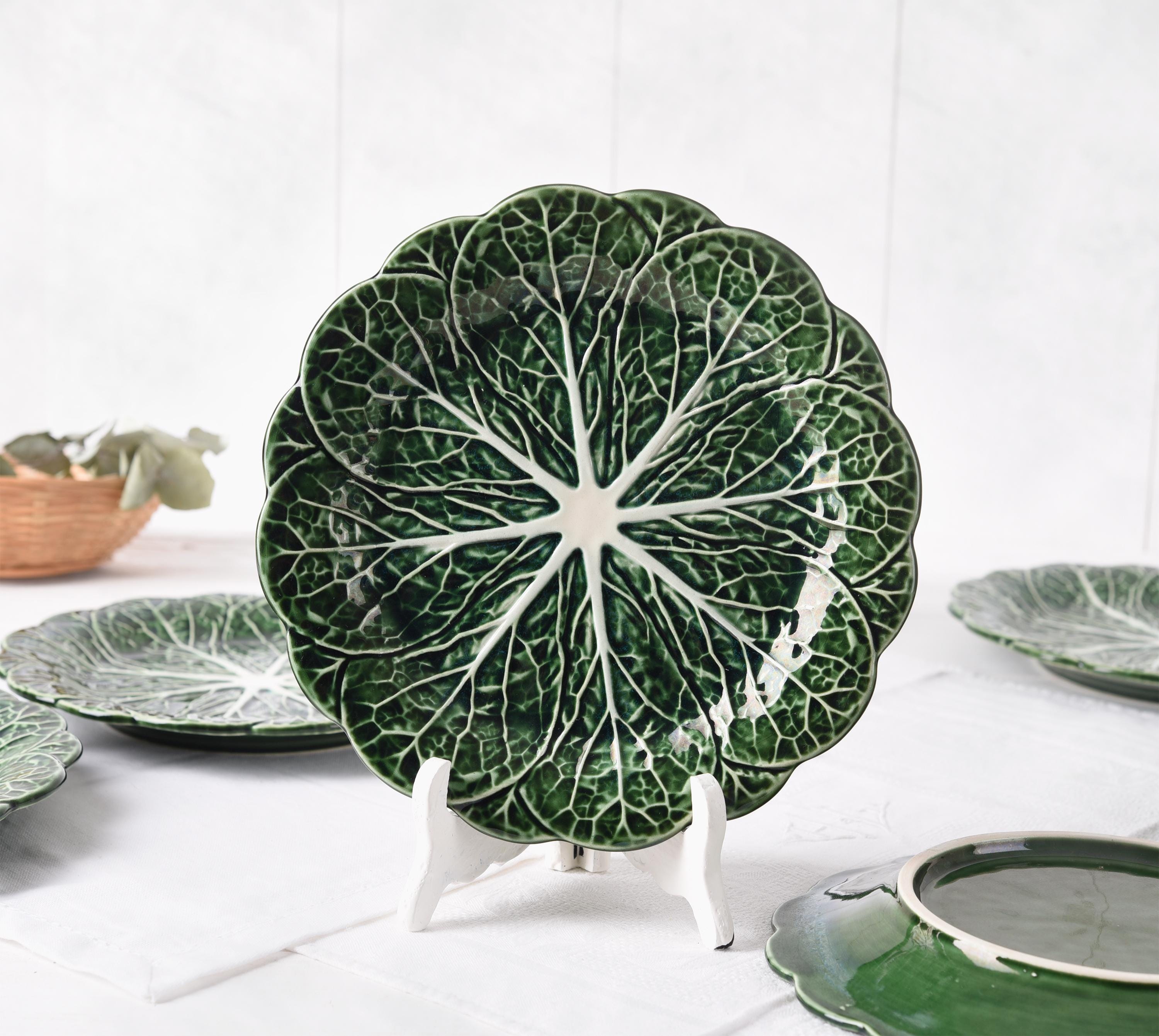Vintage Majolica Cabbage Leaf Dinnerware - Green Ceramic Tableware ...