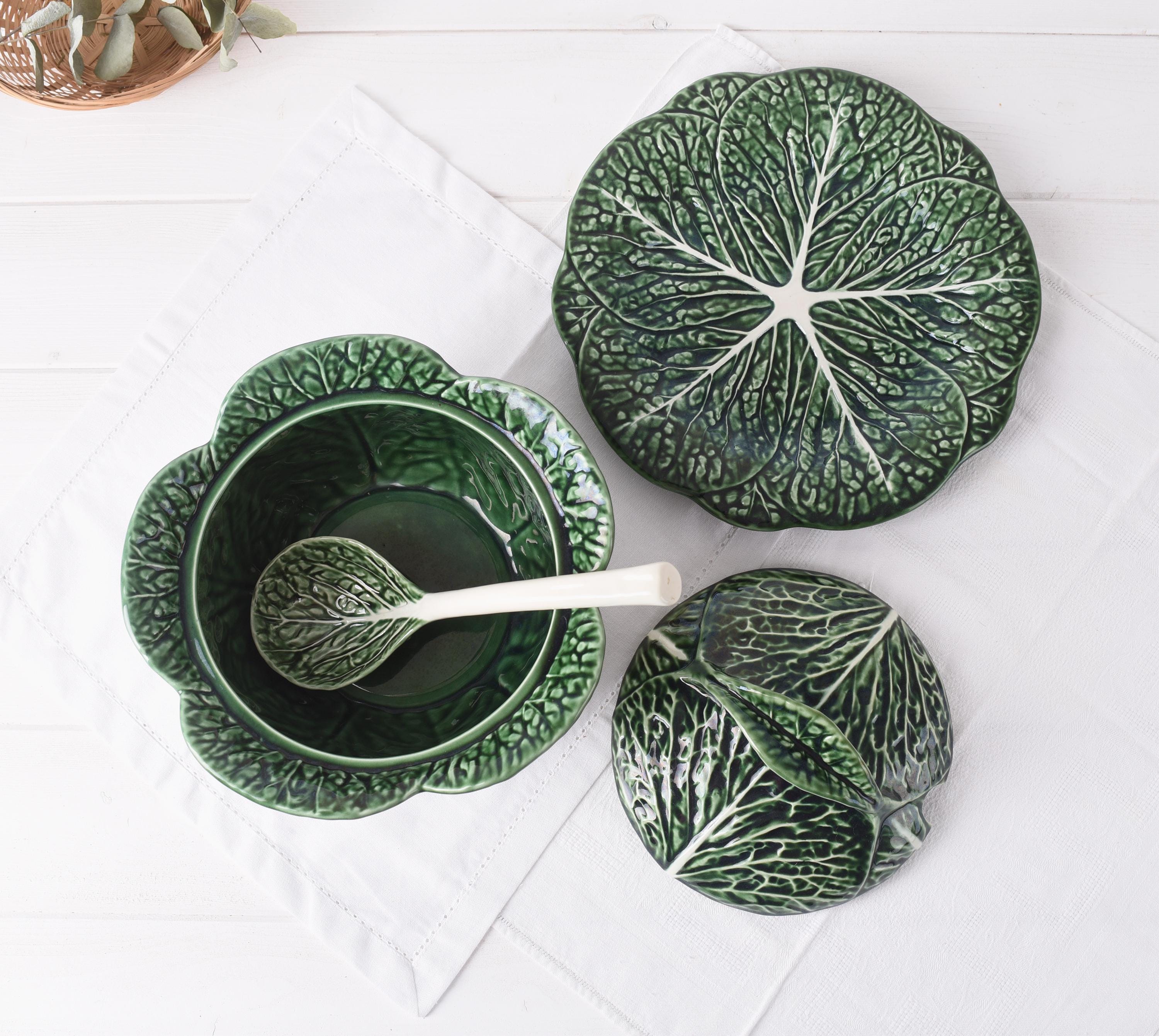 Vintage Majolica Cabbage Leaf Dinnerware - Green Ceramic Tableware ...