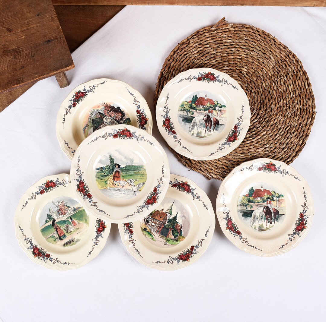 Set of 6 Antique French Soup Plates Bowls Obernai Model Alsatian ...
