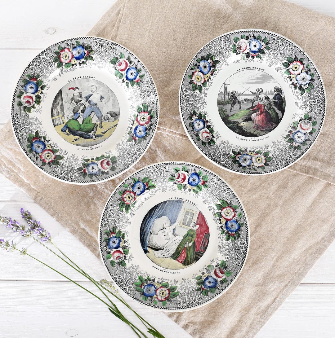 Rare Set 3 Antique French "queen Margot" Plates- Lebeuf Milliet Creil ...