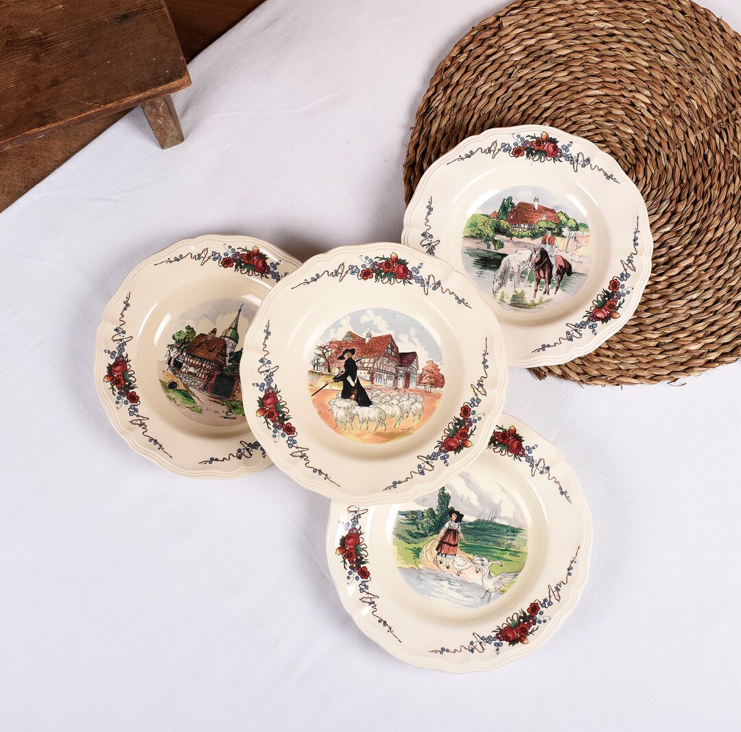 Sarreguemines, Obernai Plates. Set of 4 Antique French Soup Plates ...