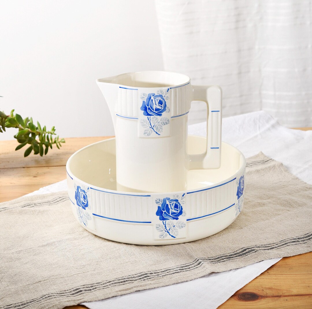 Badonviller Art Deco Bowl and Pitcher Set. Antique Ironstone Pitcher ...