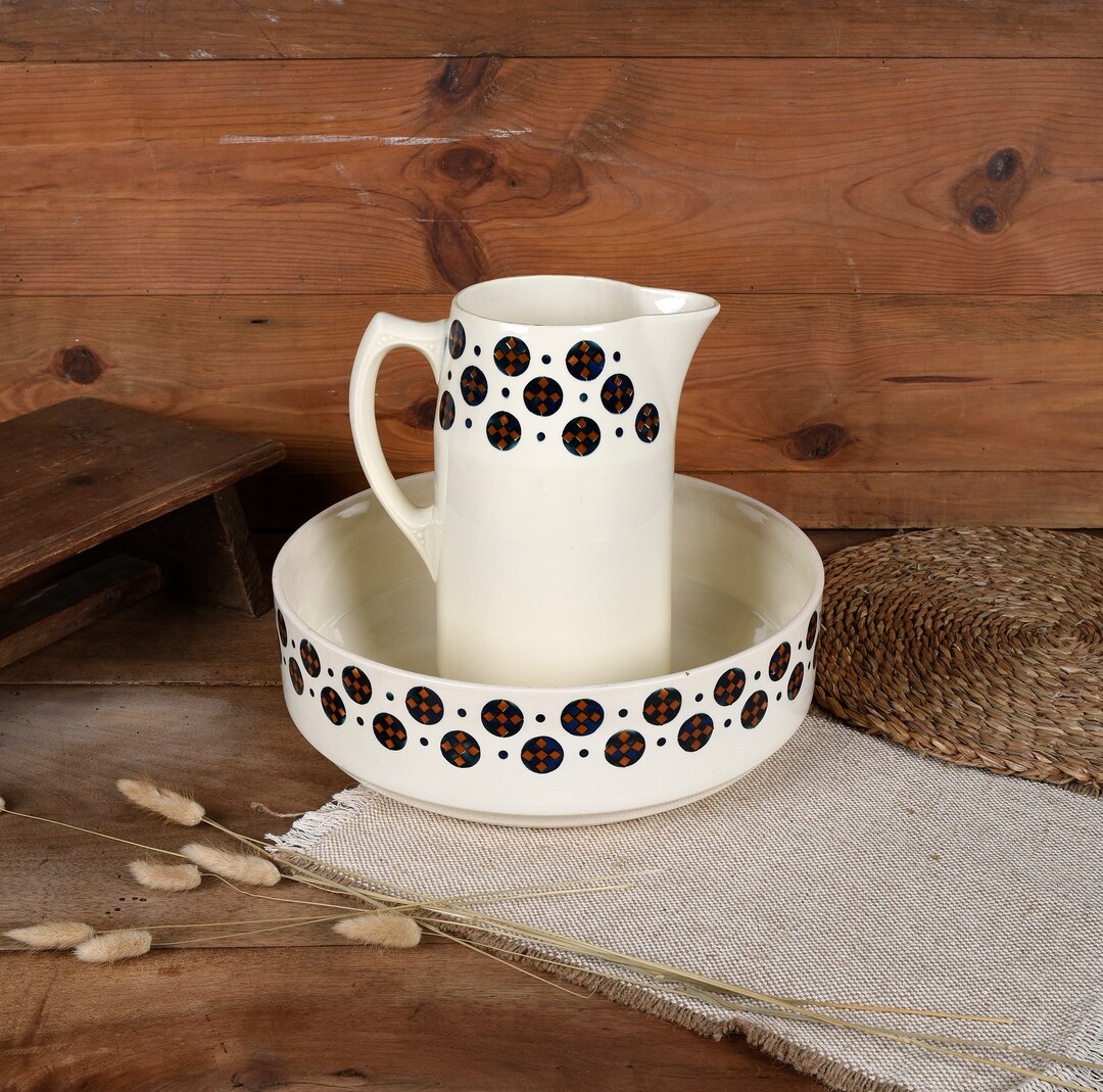 Badonviller Art Deco. Antique French Pitcher, Ceramic Toilet Set, Made ...