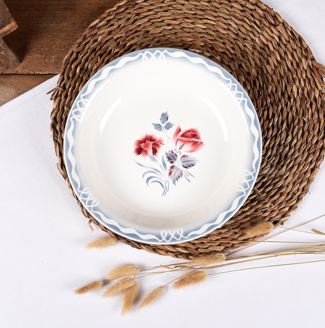 Sarreguemines Plate. Vintage French Large Plate, Floral Salad Bowl ...