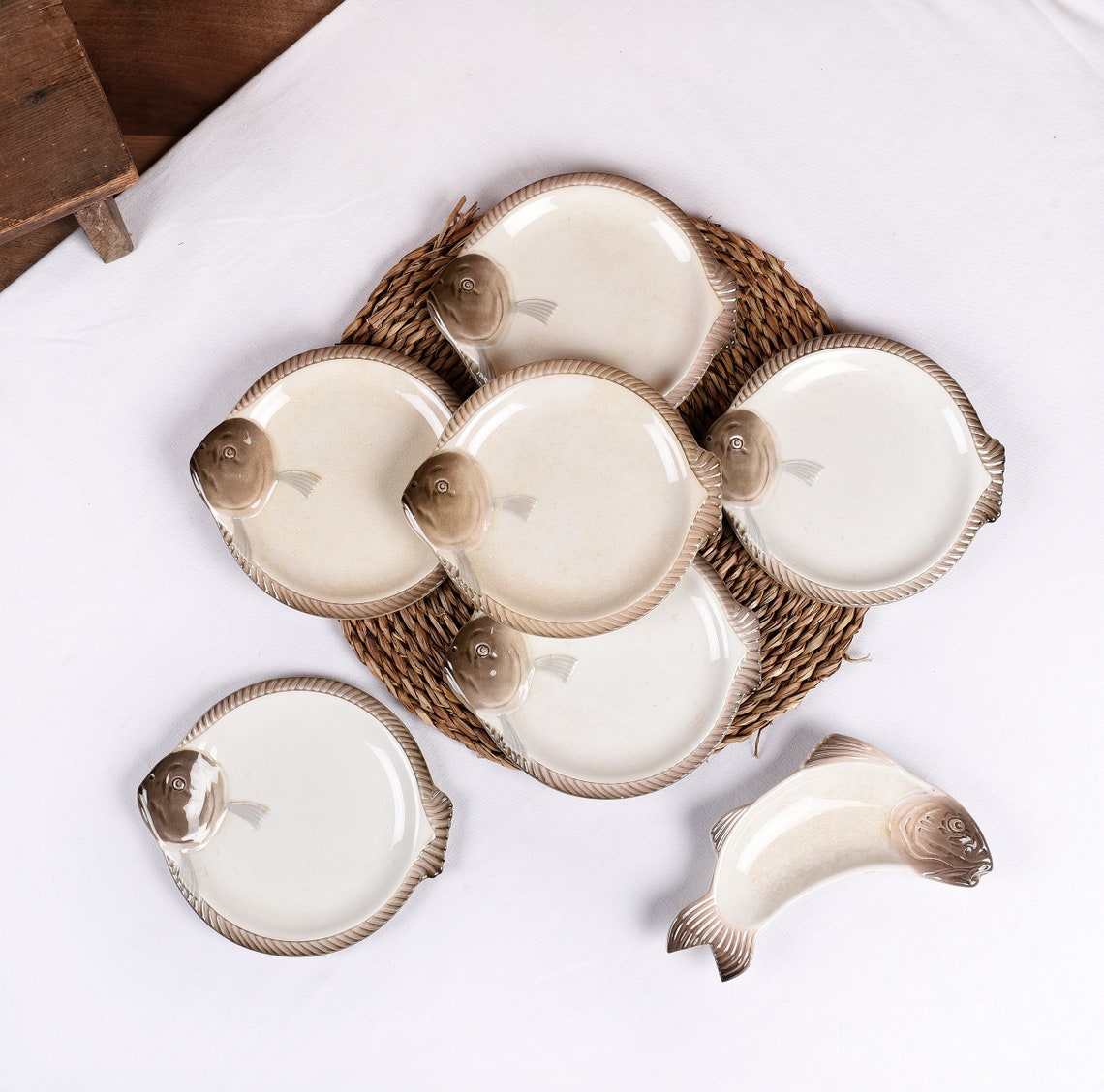 Fish Shaped Plates X6 With Sauce Boat French Fine China Lonwgy ...