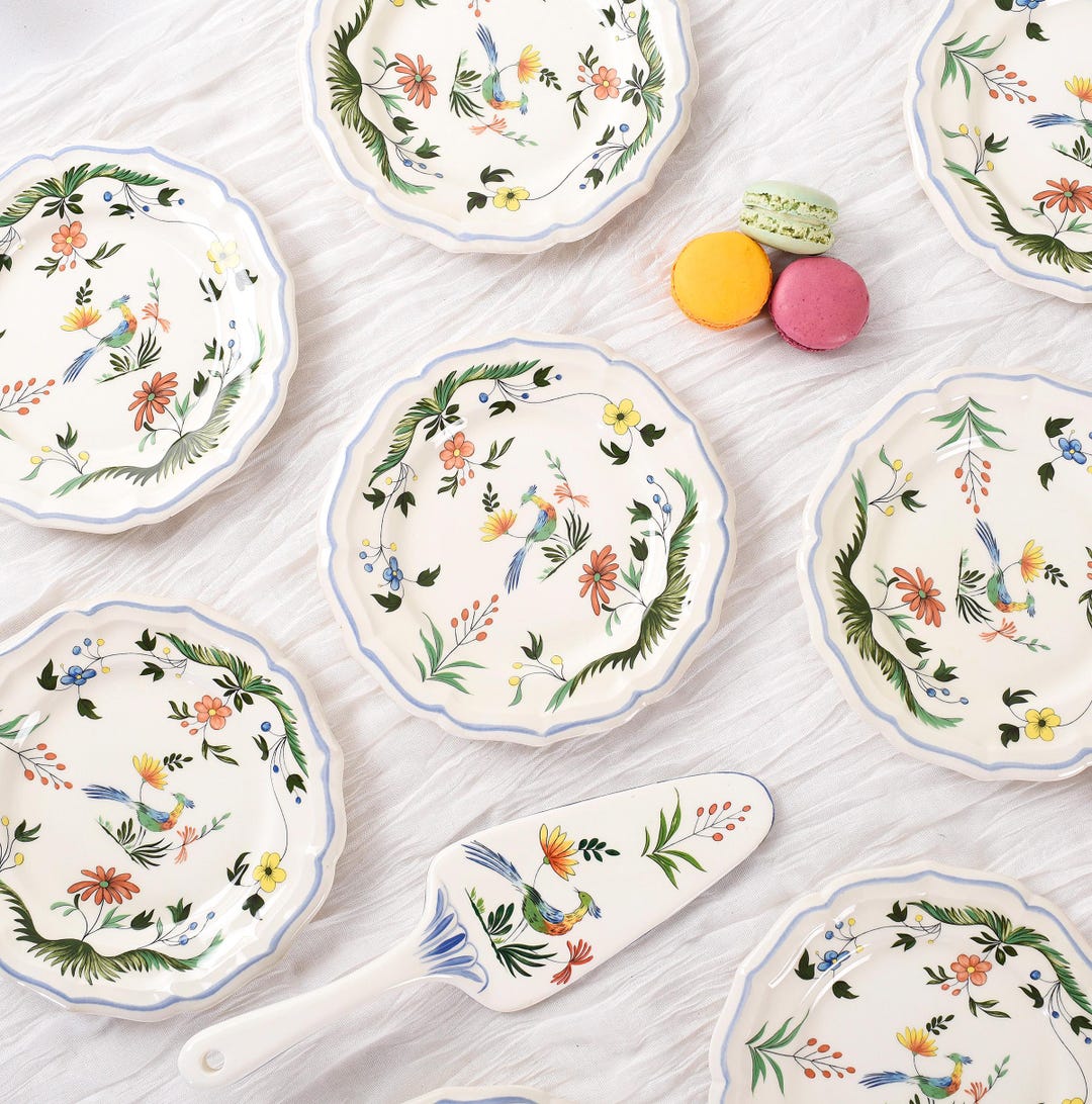 Legendary Gien Dessert Plate Birds of Paradise - Set of 4 French ...