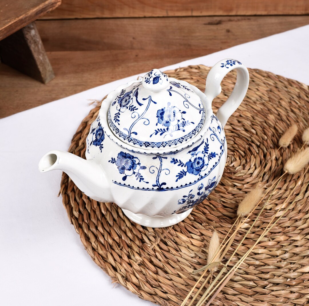 Old English Style Teapot, Ironstone, Blue and White Model, Johnson ...