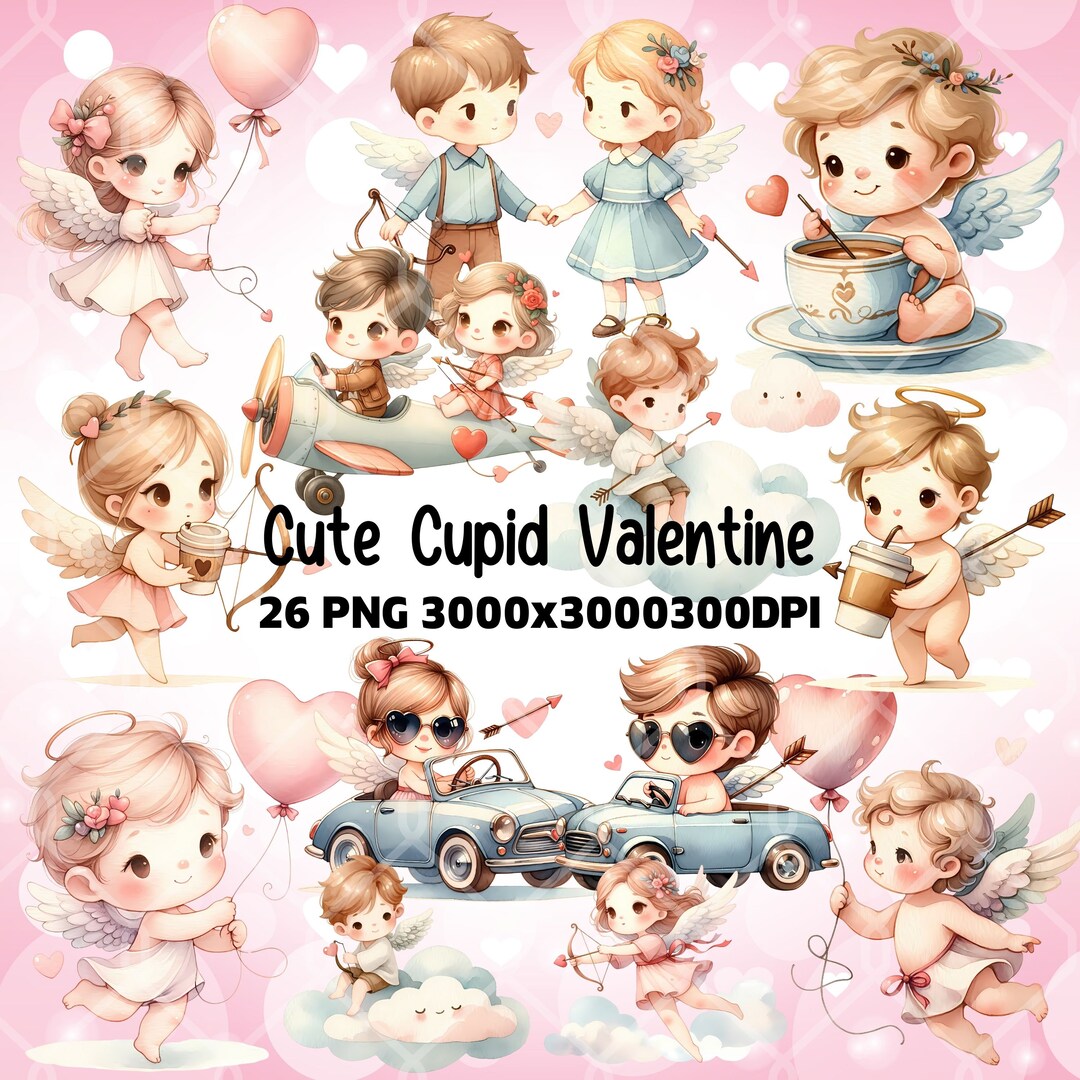 Valentine's Day Watercolor Cupid Clipart, Nursery Clipart, Cherubic ...