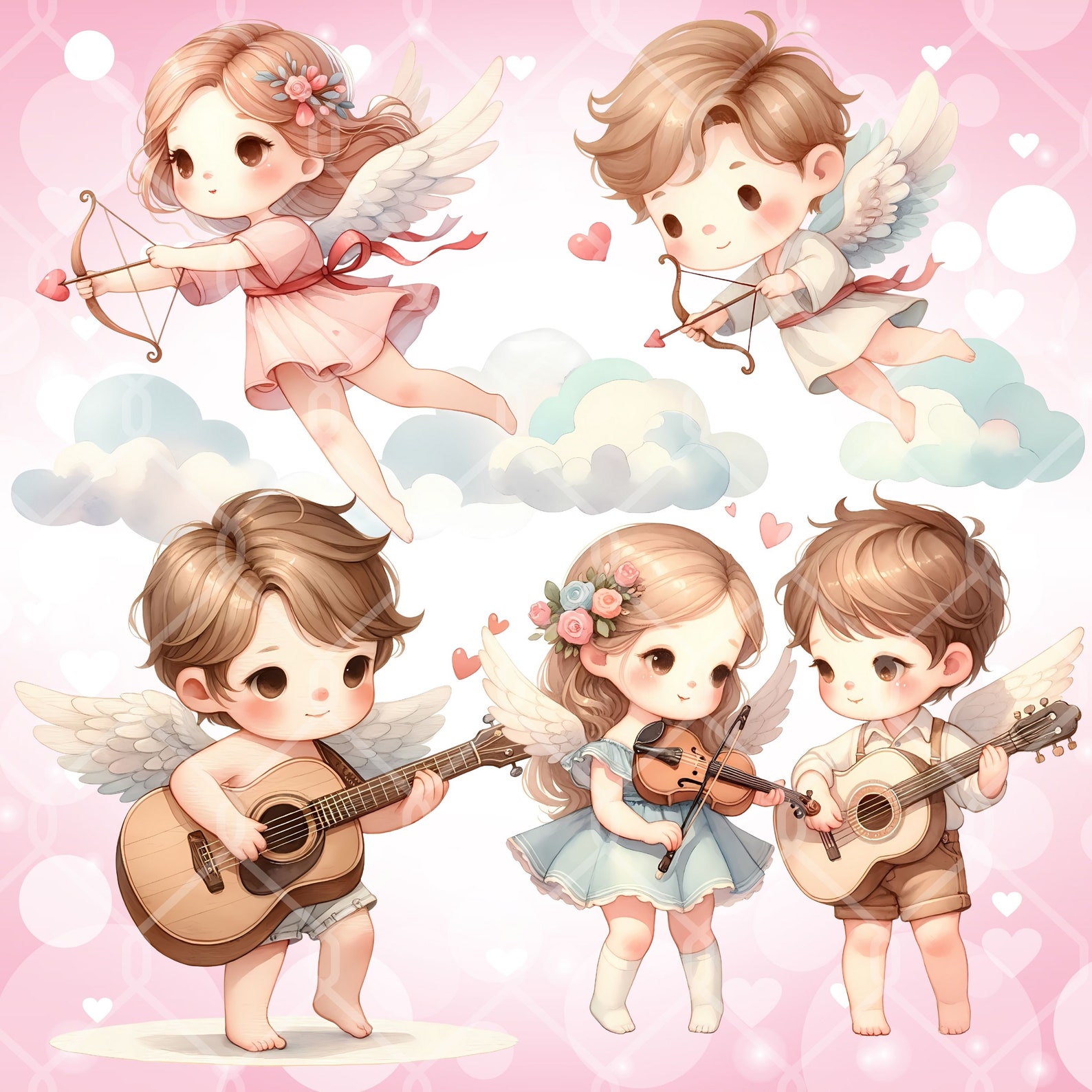 Valentine's Day Watercolor Cupid Clipart, Nursery Clipart, Cherubic ...