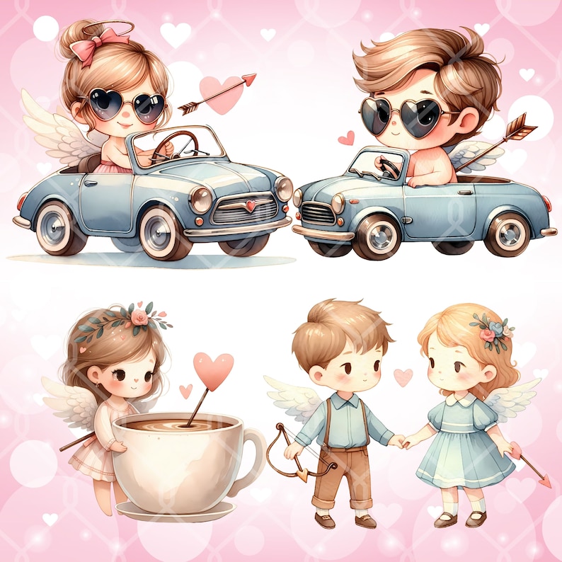 Valentine's Day Watercolor Cupid Clipart, Nursery Clipart, Cherubic ...