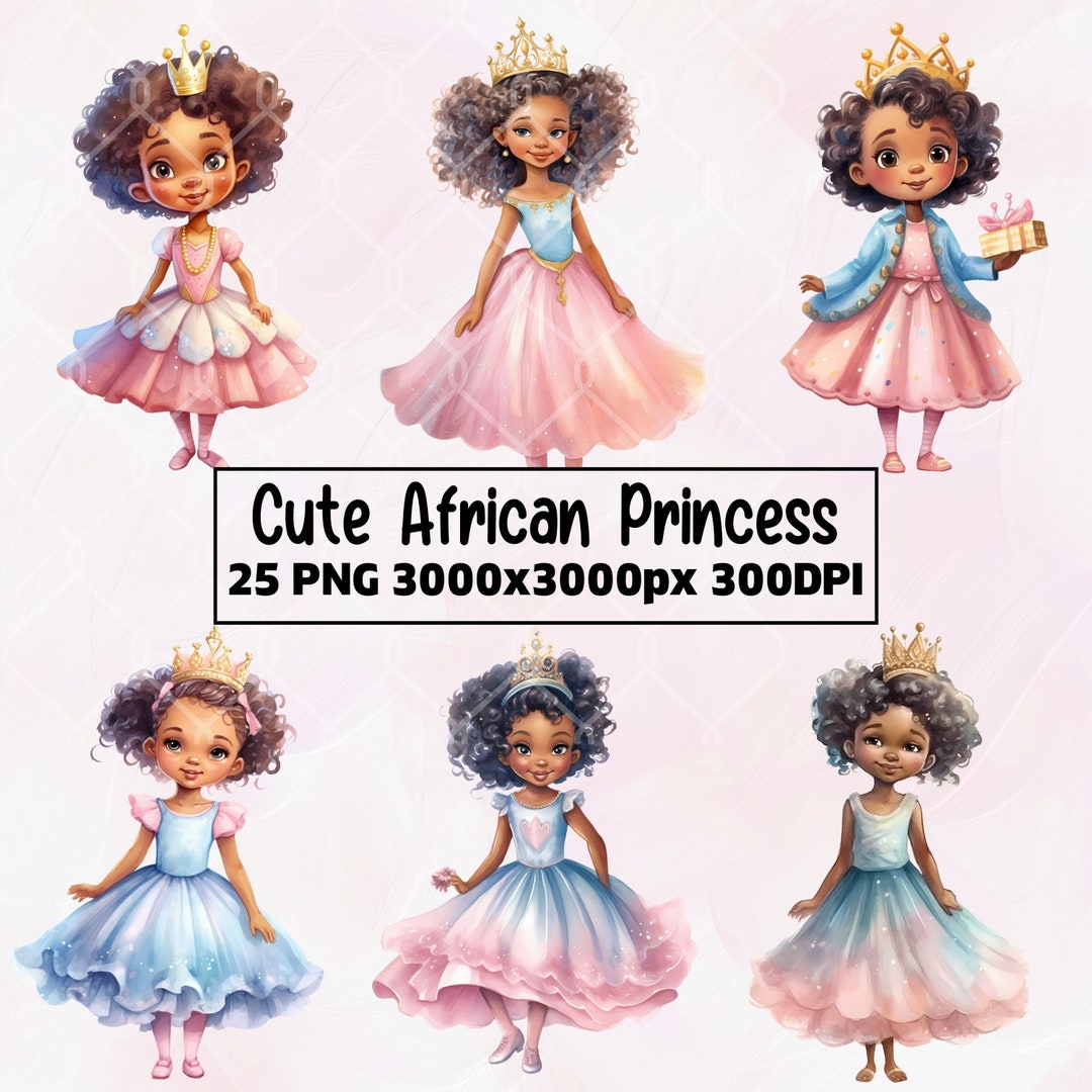 Watercolor African Cute Girl Princess, Kawaii African Girl, Clipart ...