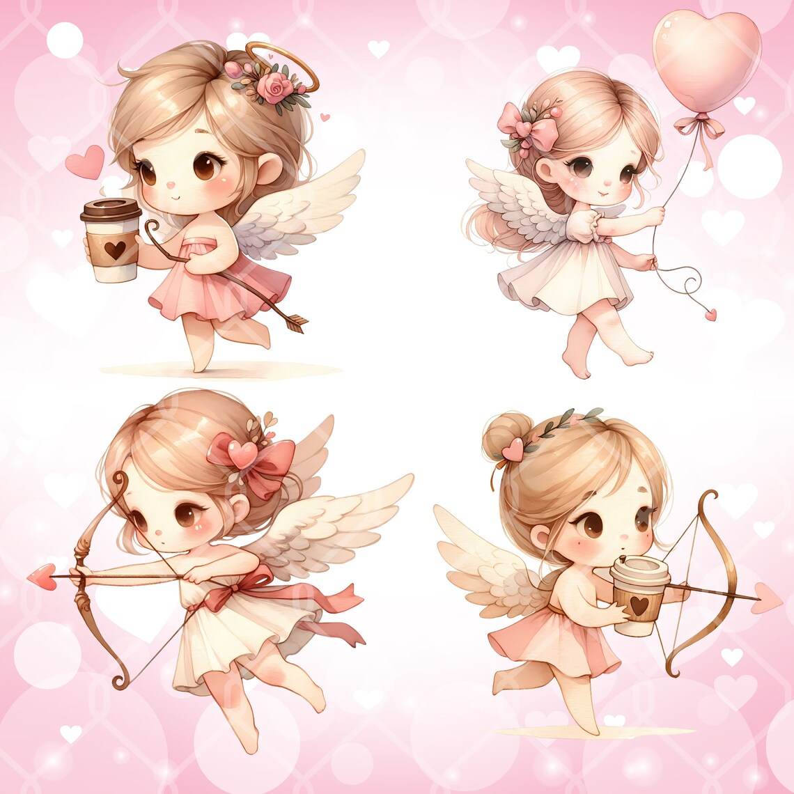 Valentine's Day Watercolor Cupid Clipart, Nursery Clipart, Cherubic ...