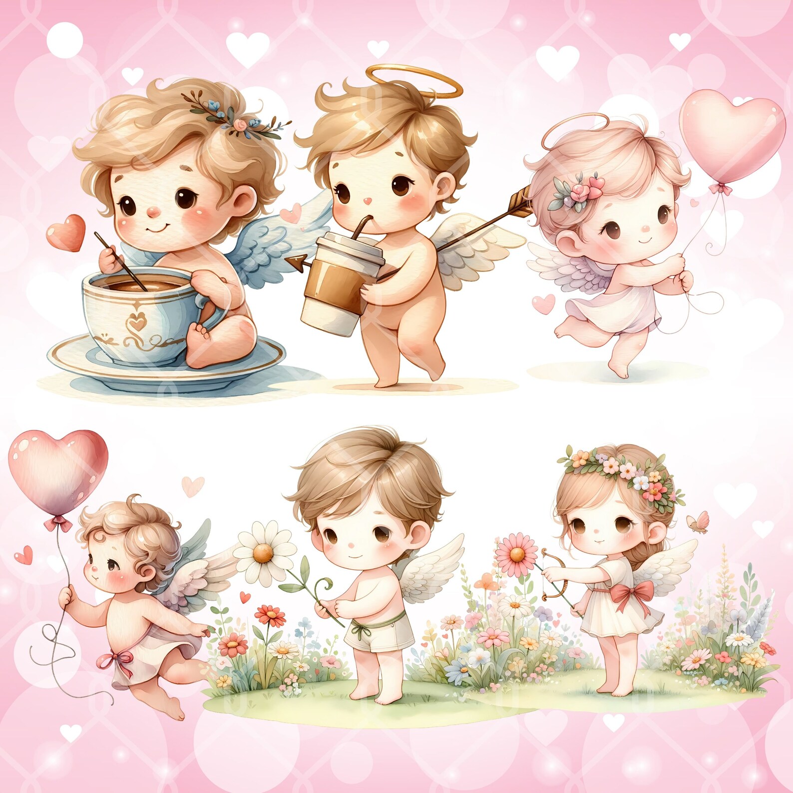 Valentine's Day Watercolor Cupid Clipart, Nursery Clipart, Cherubic ...