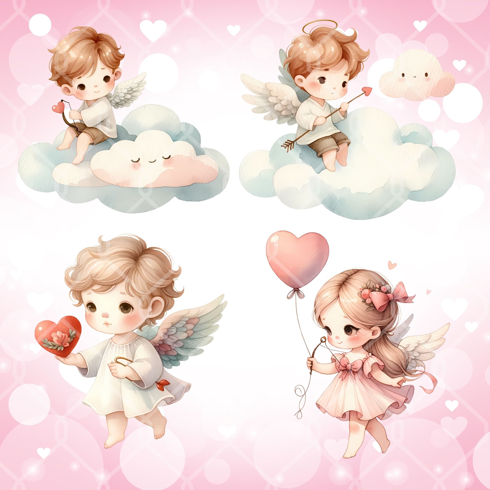 Valentine's Day Watercolor Cupid Clipart, Nursery Clipart, Cherubic ...
