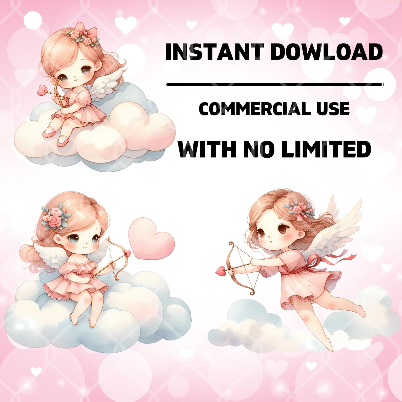 Valentine's Day Watercolor Cupid Clipart, Nursery Clipart, Cherubic ...