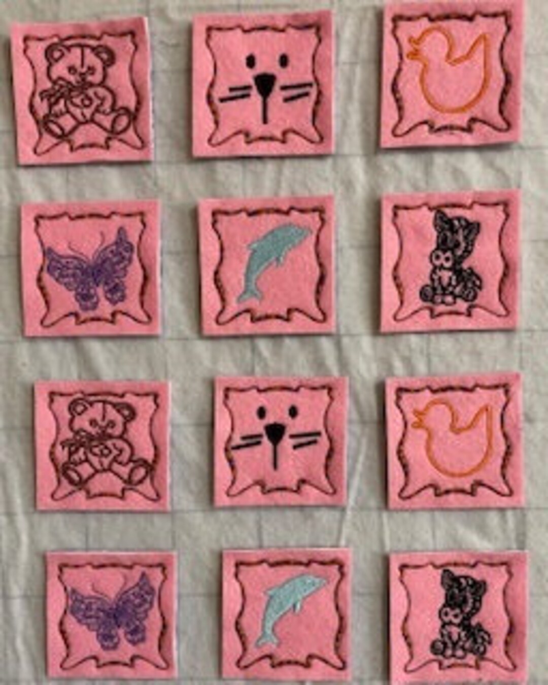 Match Game, Concentration Game, Pairs Game, Animals, Machine Embroidery ...