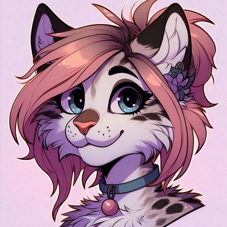 Pretty Pink Hair Spotted Cat Fursona Adoptables - Etsy