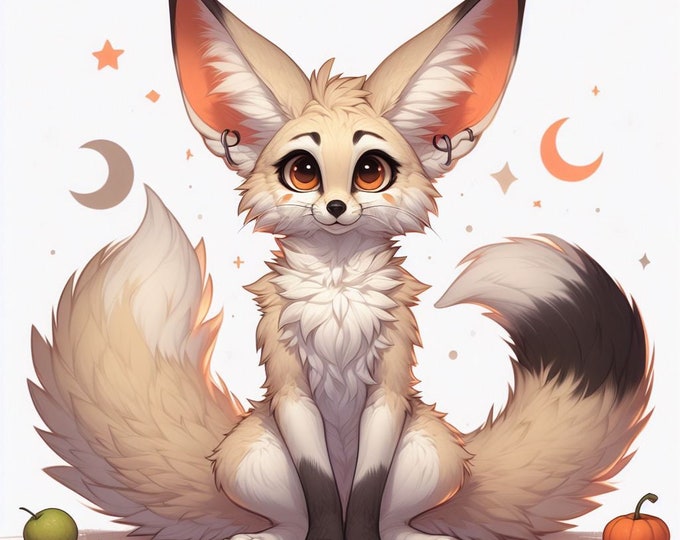 Fennec Fox Feral/anthro Form Furry Art Double Tails Reference Sheet ...