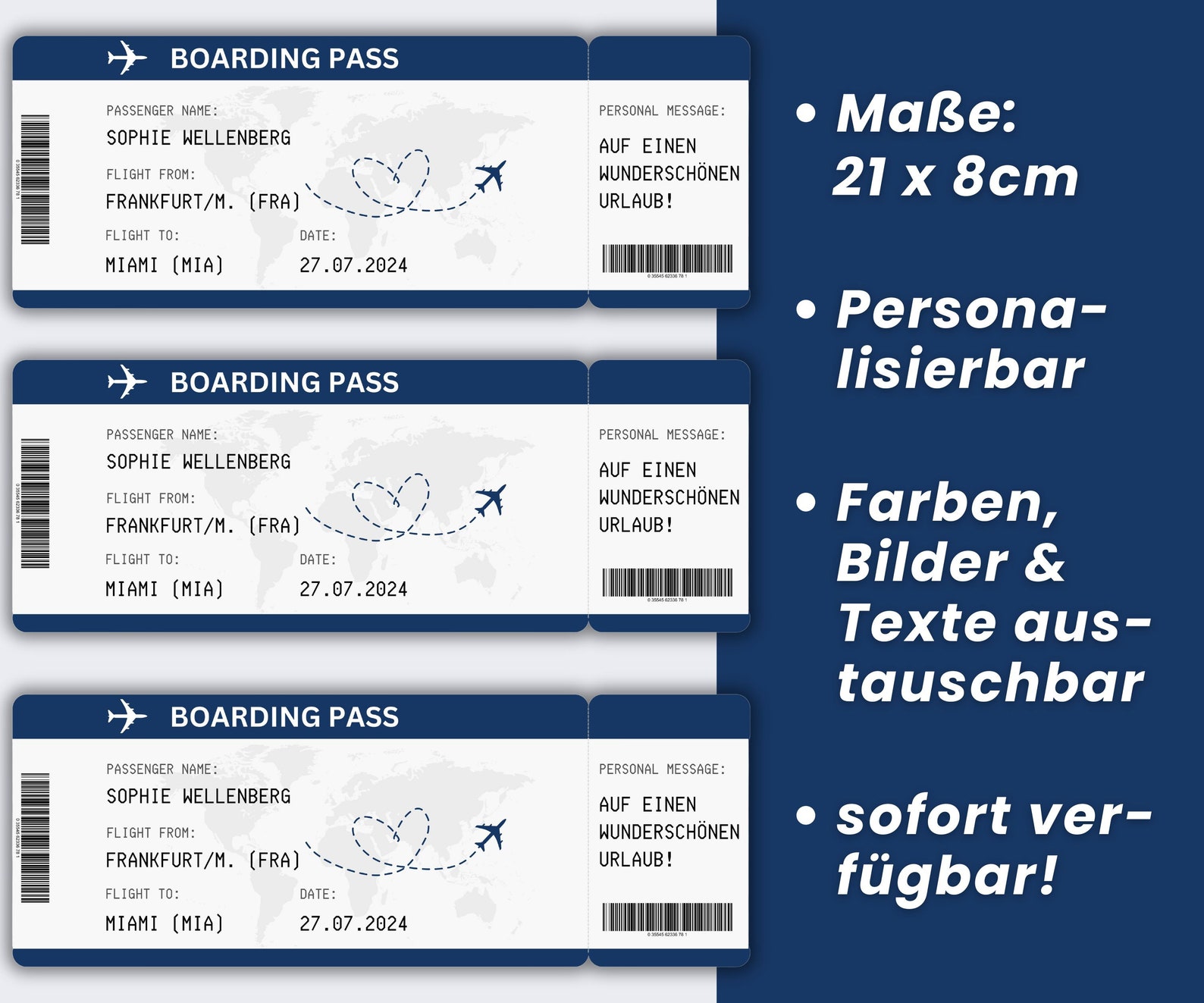 Personalisierbare Bordkarte Flugticket Überraschungs Geschenk Reise ...