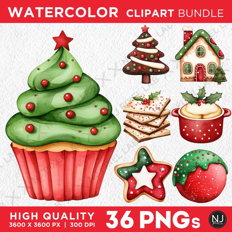 Christmas Sweets Clipart, Cute Watercolor Xmas Dessert Png, X'mas Gift ...