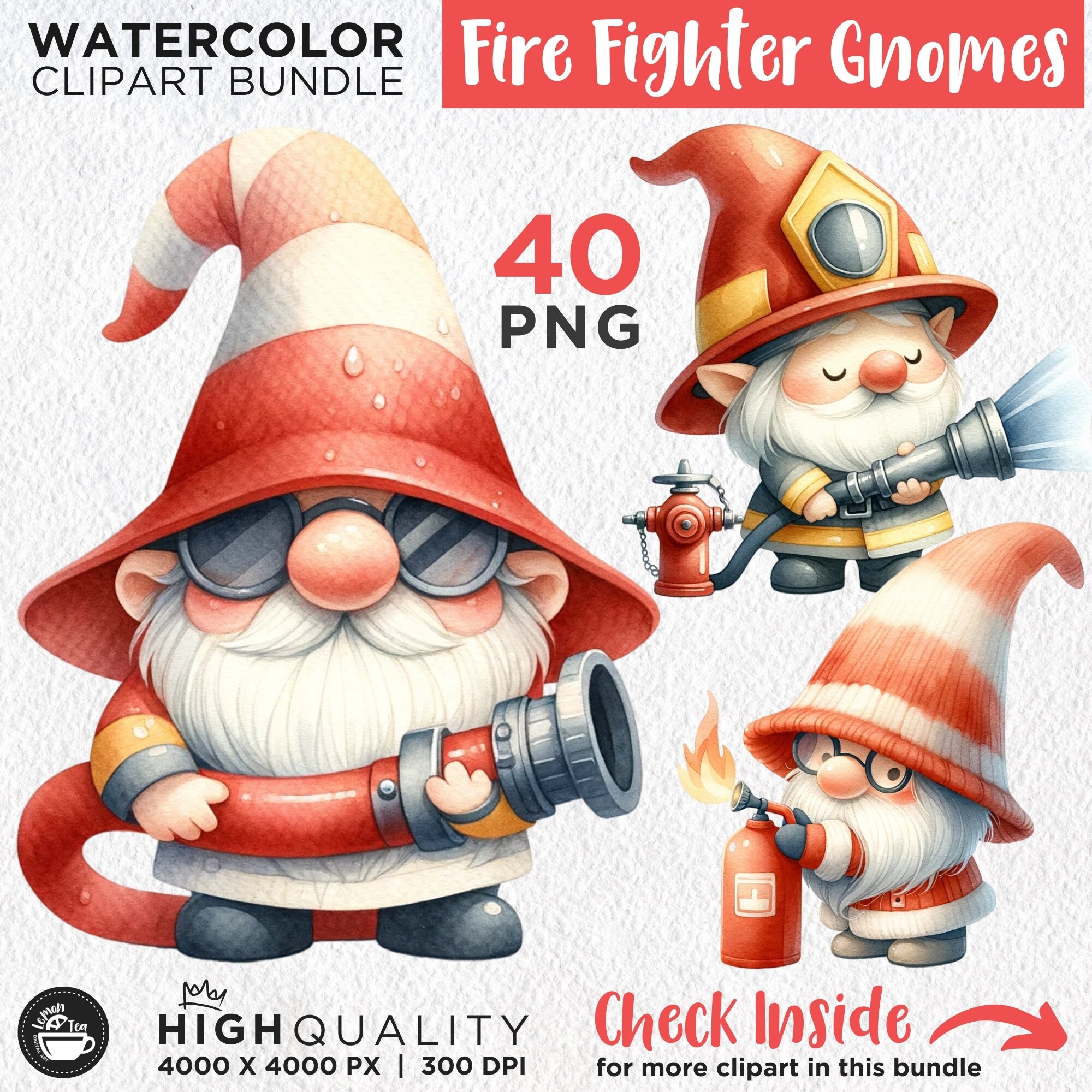 Firefighter Gnomes, Cute Gnomes PNG, Gnomes Sublimation, Watercolor ...