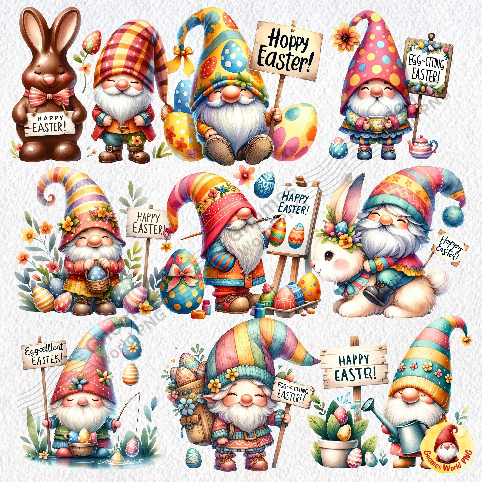 Watercolor Easter Gnomes Clipart, Cute Pastel Easter Gnome, Spring ...