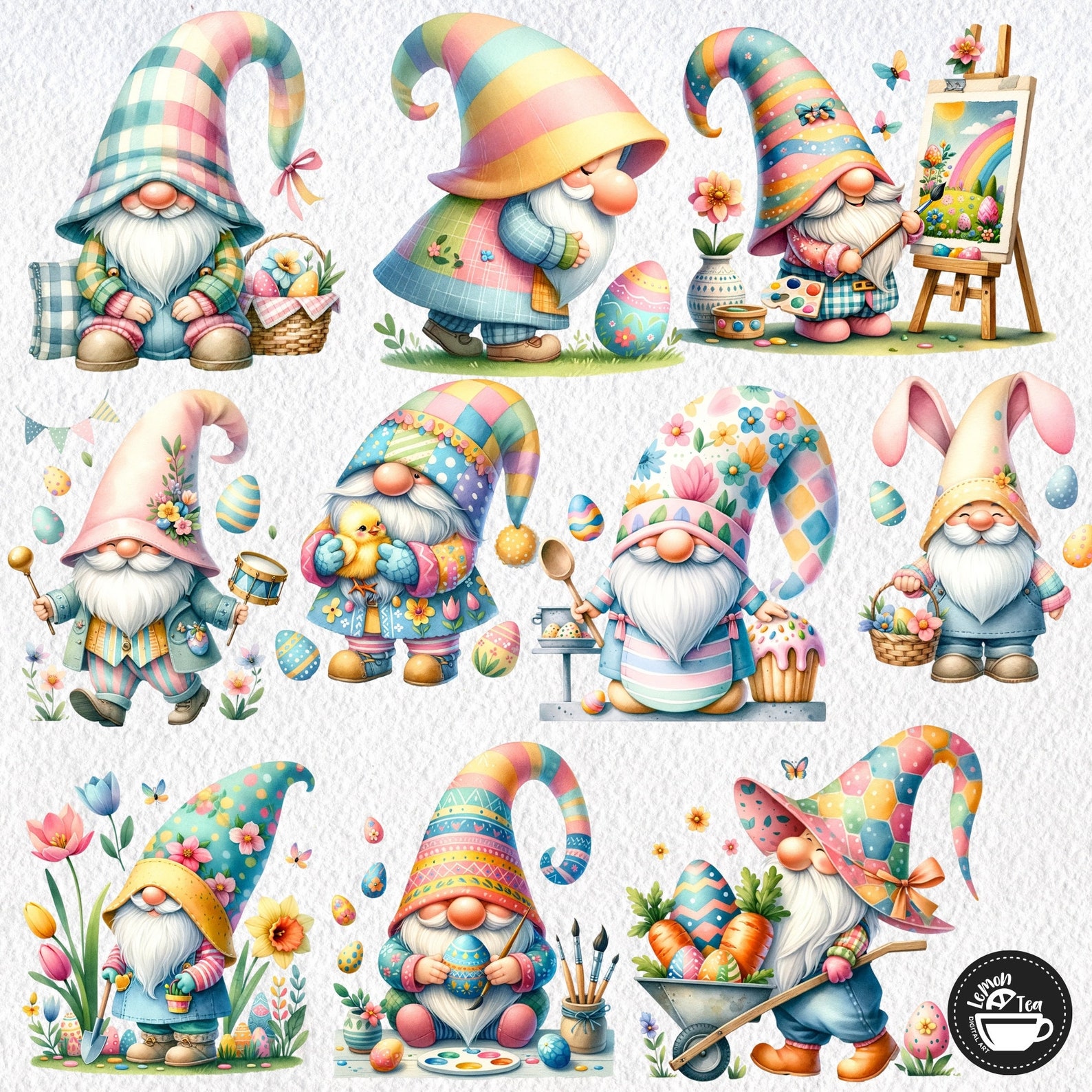 Watercolor Easter Gnomes Clipart, Cute Pastel Easter Gnome, Spring ...
