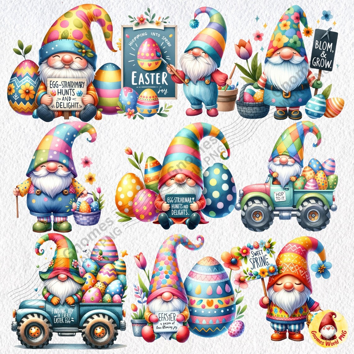 Easter Gnomes Clipart, Cute Watercolor Easter Gnome, Colorful Spring ...