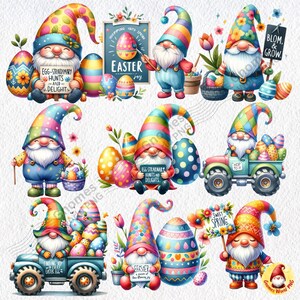 Easter Gnomes Clipart, Cute Watercolor Easter Gnome, Colorful Spring ...