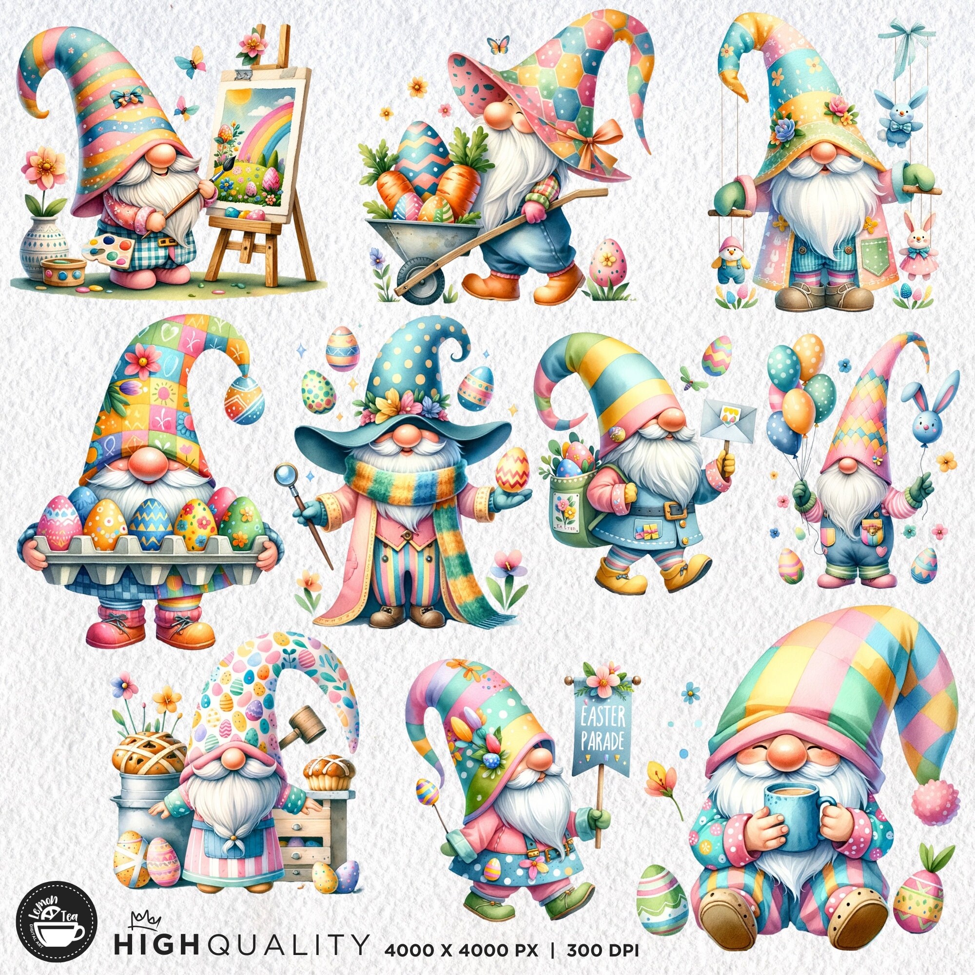 Watercolor Easter Gnomes Clipart, Cute Pastel Easter Gnome, Spring ...
