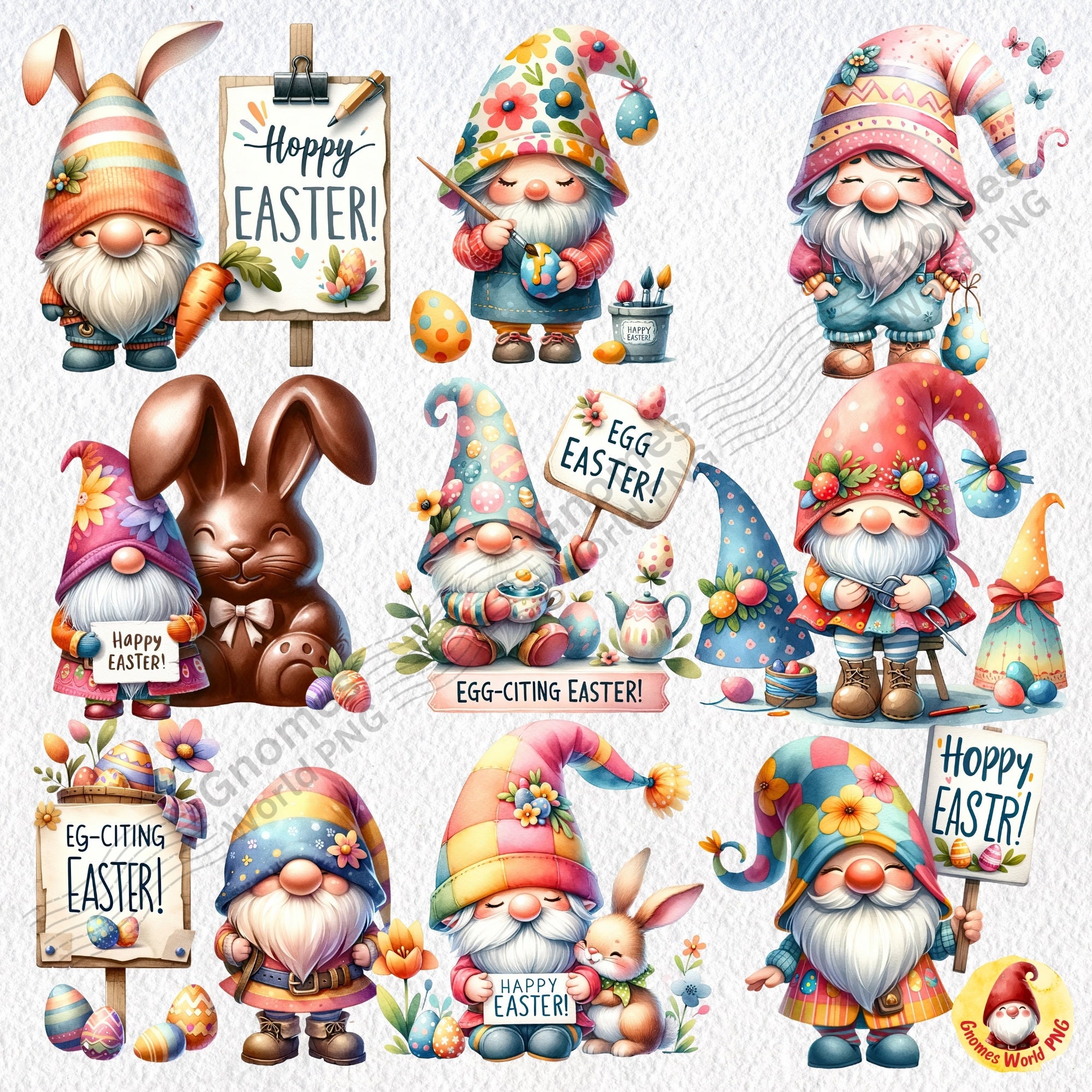 Watercolor Easter Gnomes Clipart, Cute Pastel Easter Gnome, Spring ...