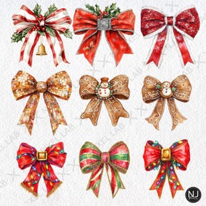 Christmas Coquette Bow PNG Bundle, Christmas Santa Bow Clipart, Xmas ...