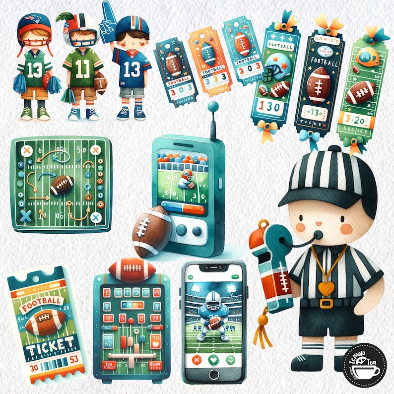 Cute Watercolor American Football Clipart Set, Cute Sports ...