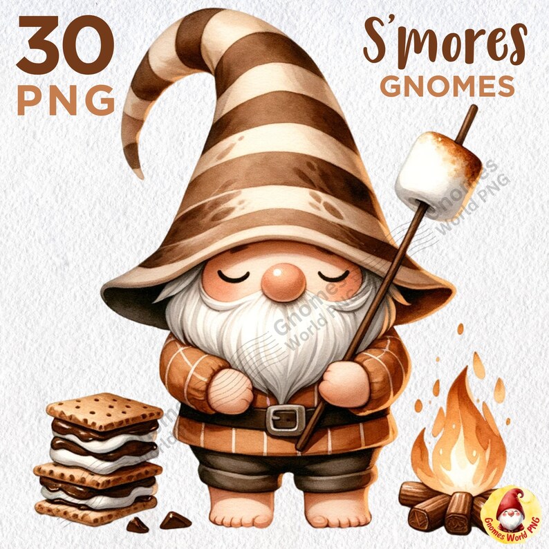 Watercolor Smores Gnome Clipart PNG, Camping Gnomes, Spring Gnome PNG ...