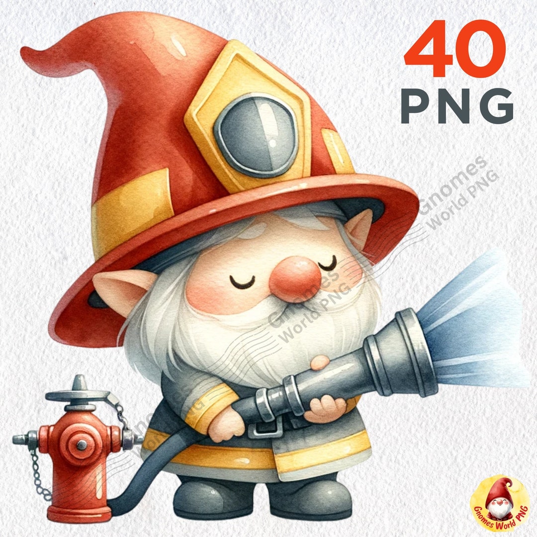 Firefighter Gnomes, Cute Gnomes PNG, Gnomes Sublimation, Watercolor ...