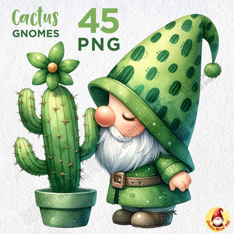 Cactus Gnome Clipart, Cute Gnomes PNG, Gnomes Sublimation, Gnomes ...