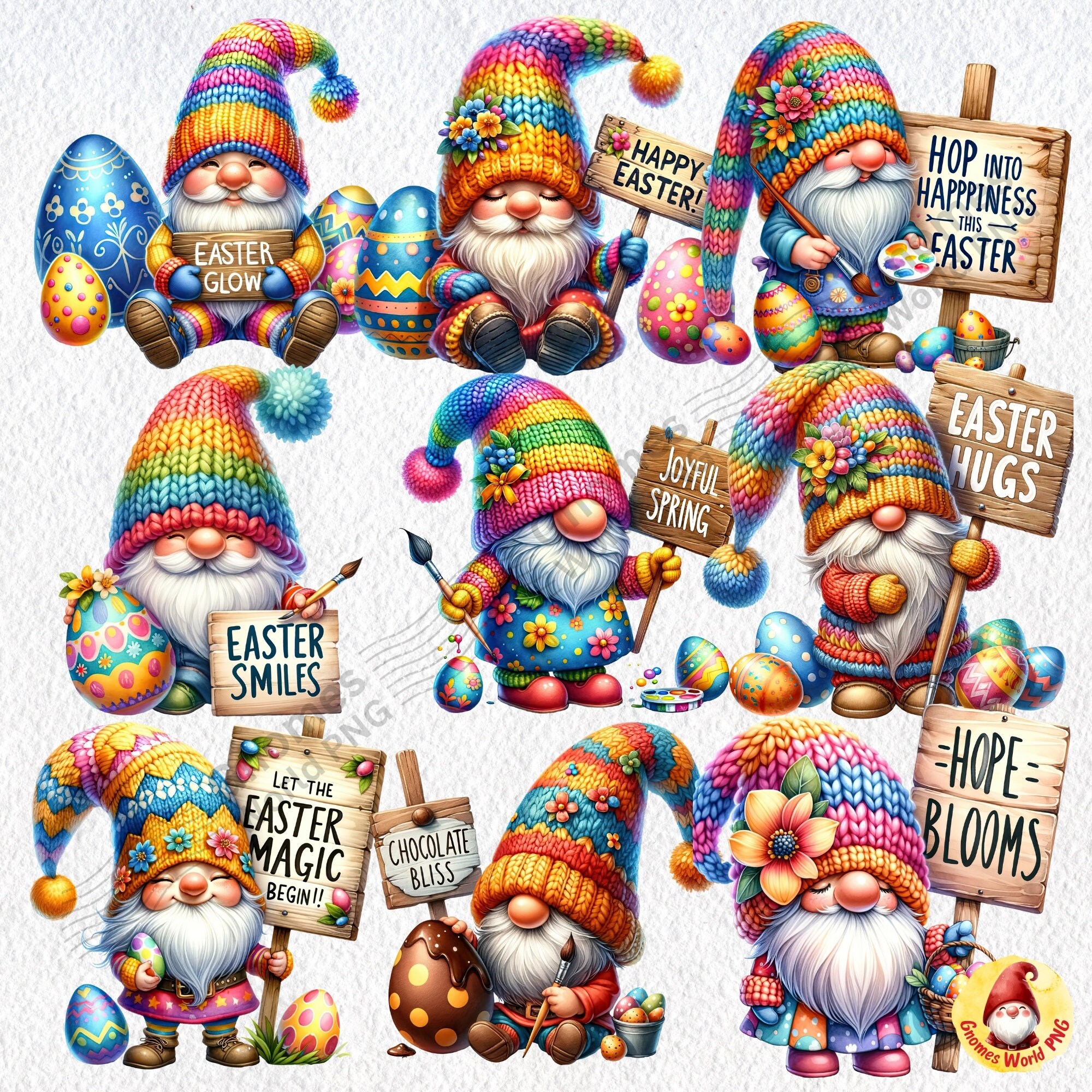 Easter Gnomes Clipart, Cute Watercolor Easter Gnome, Colorful Spring ...
