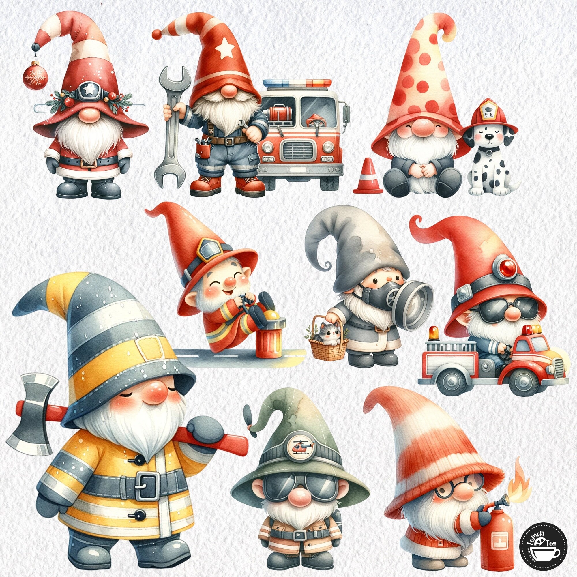 Firefighter Gnomes, Cute Gnomes PNG, Gnomes Sublimation, Watercolor ...