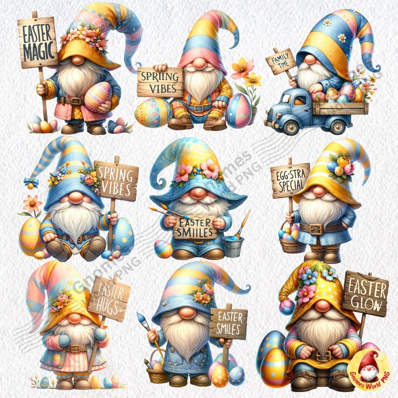 Watercolor Easter Gnomes Clipart, Cute Pastel Easter Gnome, Spring ...