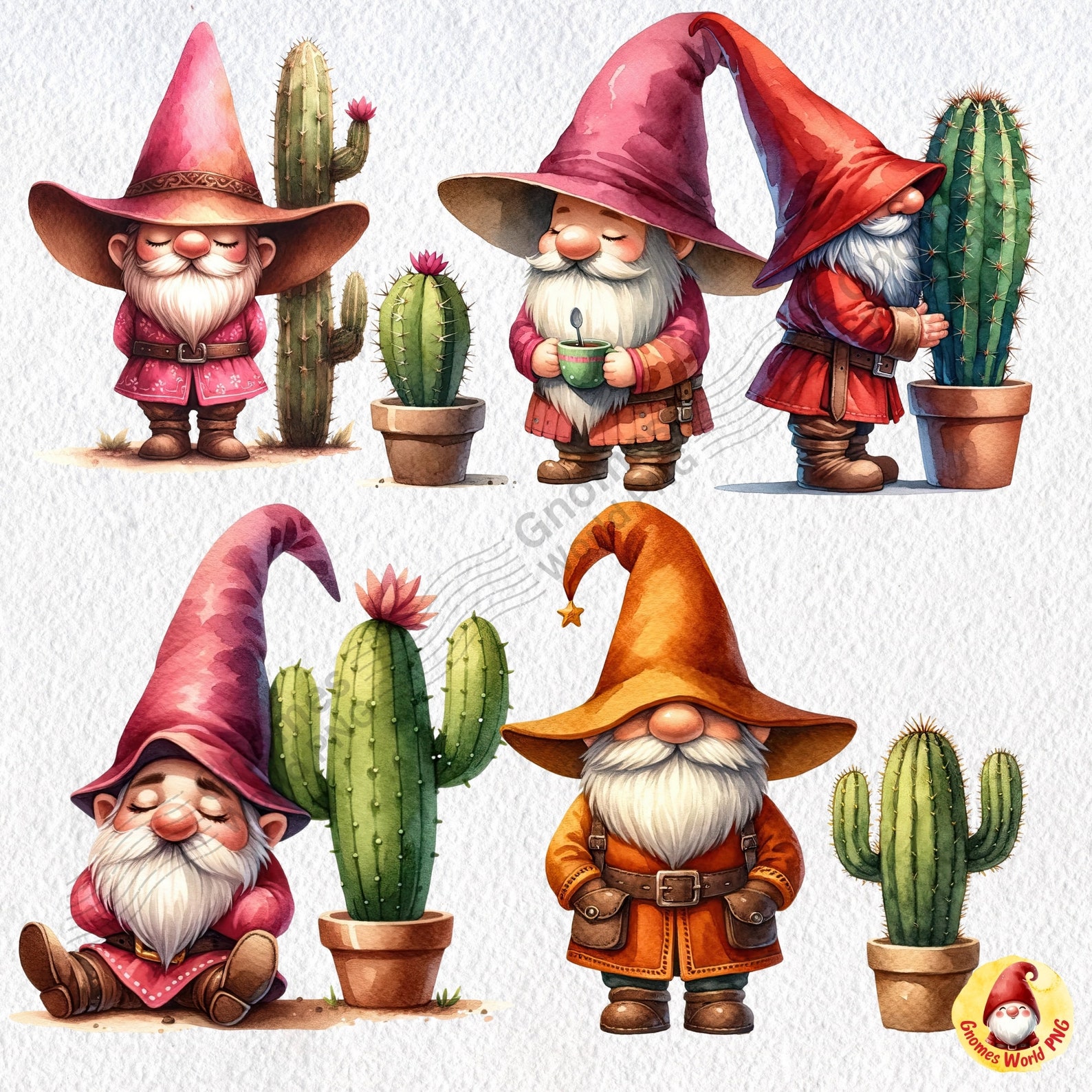 Cactus Gnome Clipart, Cute Gnomes PNG, Gnomes Sublimation, Gnomes ...