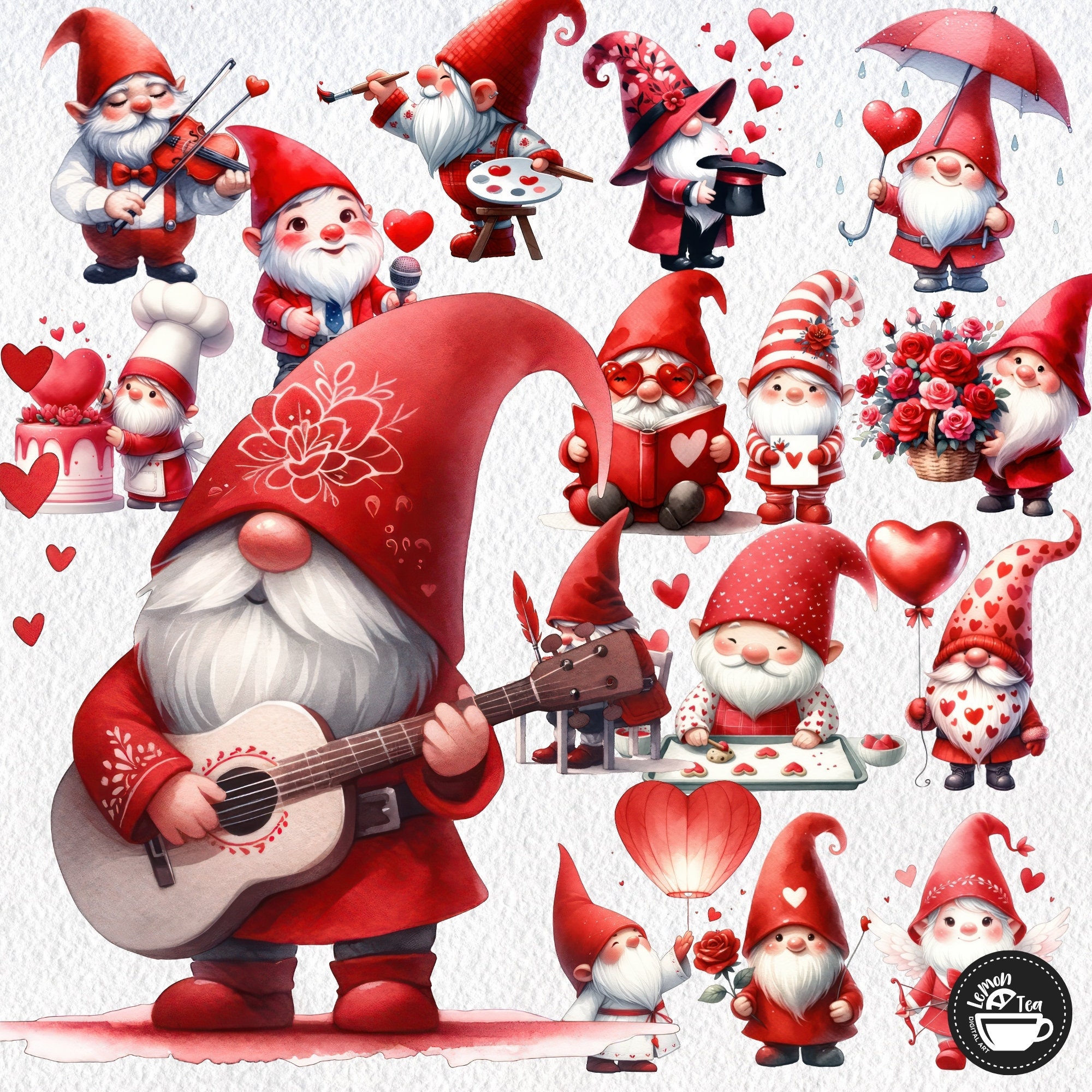 Watercolor Valentine Gnomes PNG Clipart, Valentine's Day PNG ...