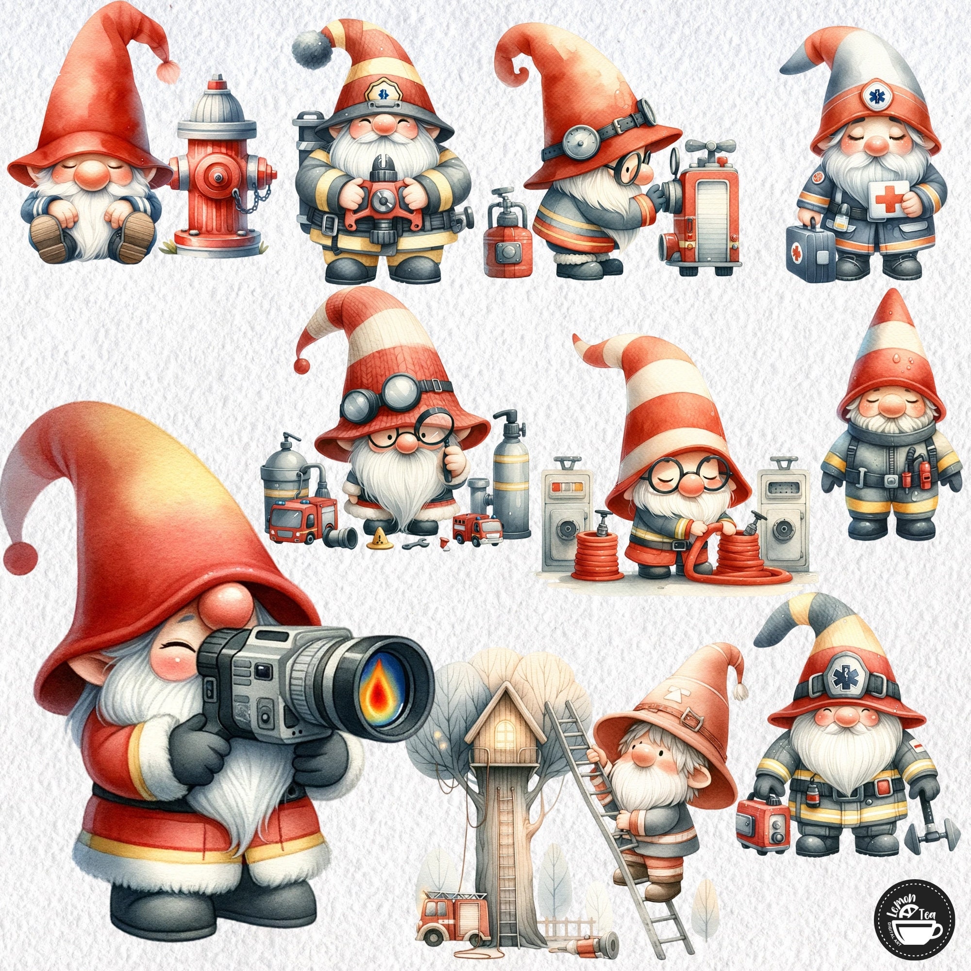 Firefighter Gnomes, Cute Gnomes PNG, Gnomes Sublimation, Watercolor ...