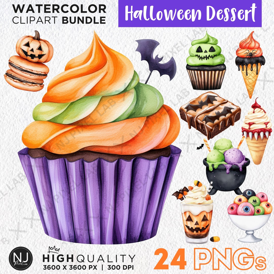 Watercolor Halloween Candy Clipart: Spooky Desserts PNG (commercial Use ...