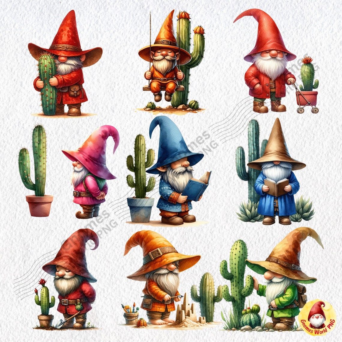 Cactus Gnome Clipart, Cute Gnomes PNG, Gnomes Sublimation, Gnomes ...