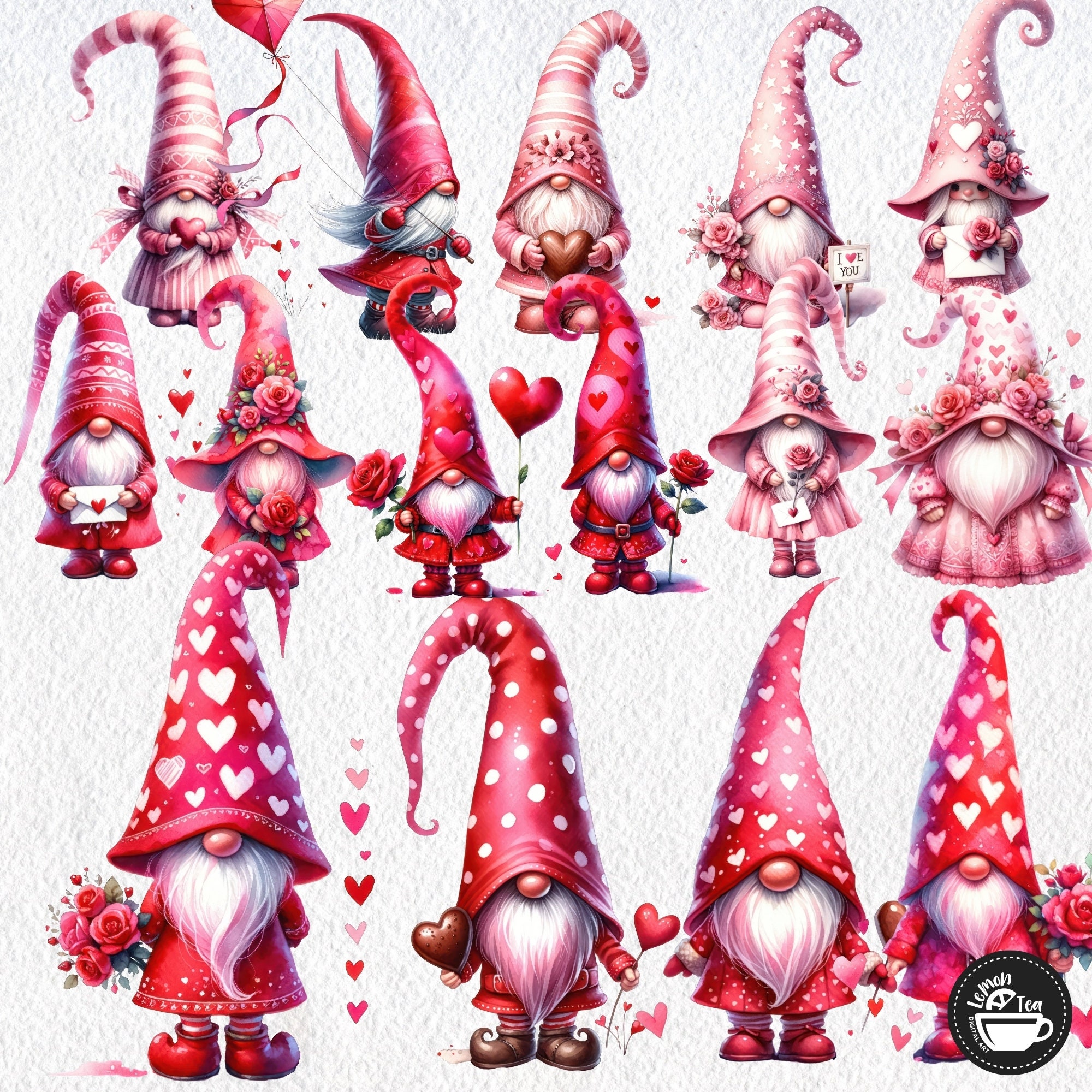 Watercolor Valentine Gnomes PNG Clipart, Valentine's Day PNG ...