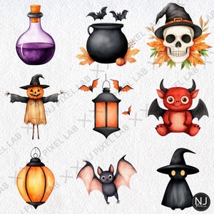 Watercolor Halloween Clipart, Cute Spooky PNG, Halloween Clipart ...